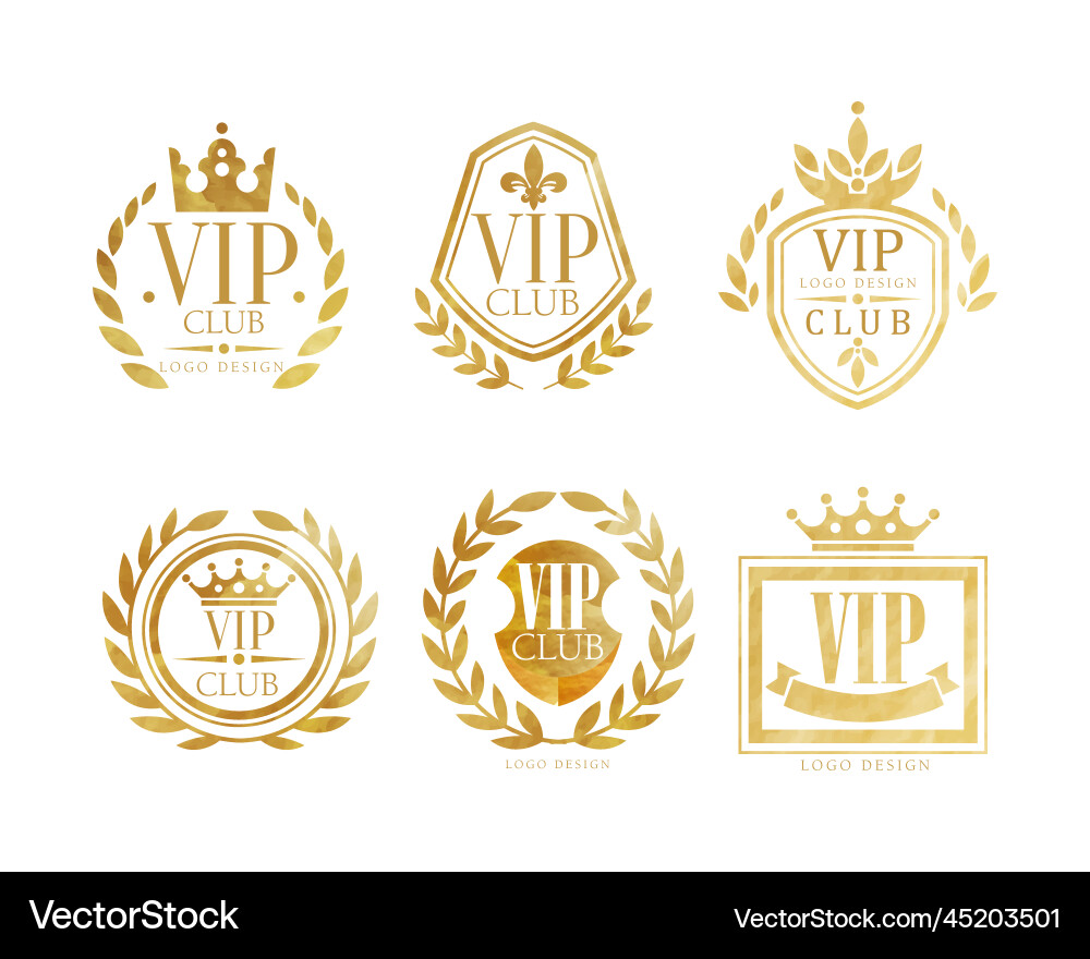 Golden vip monograms with laurel and crown Vector Image