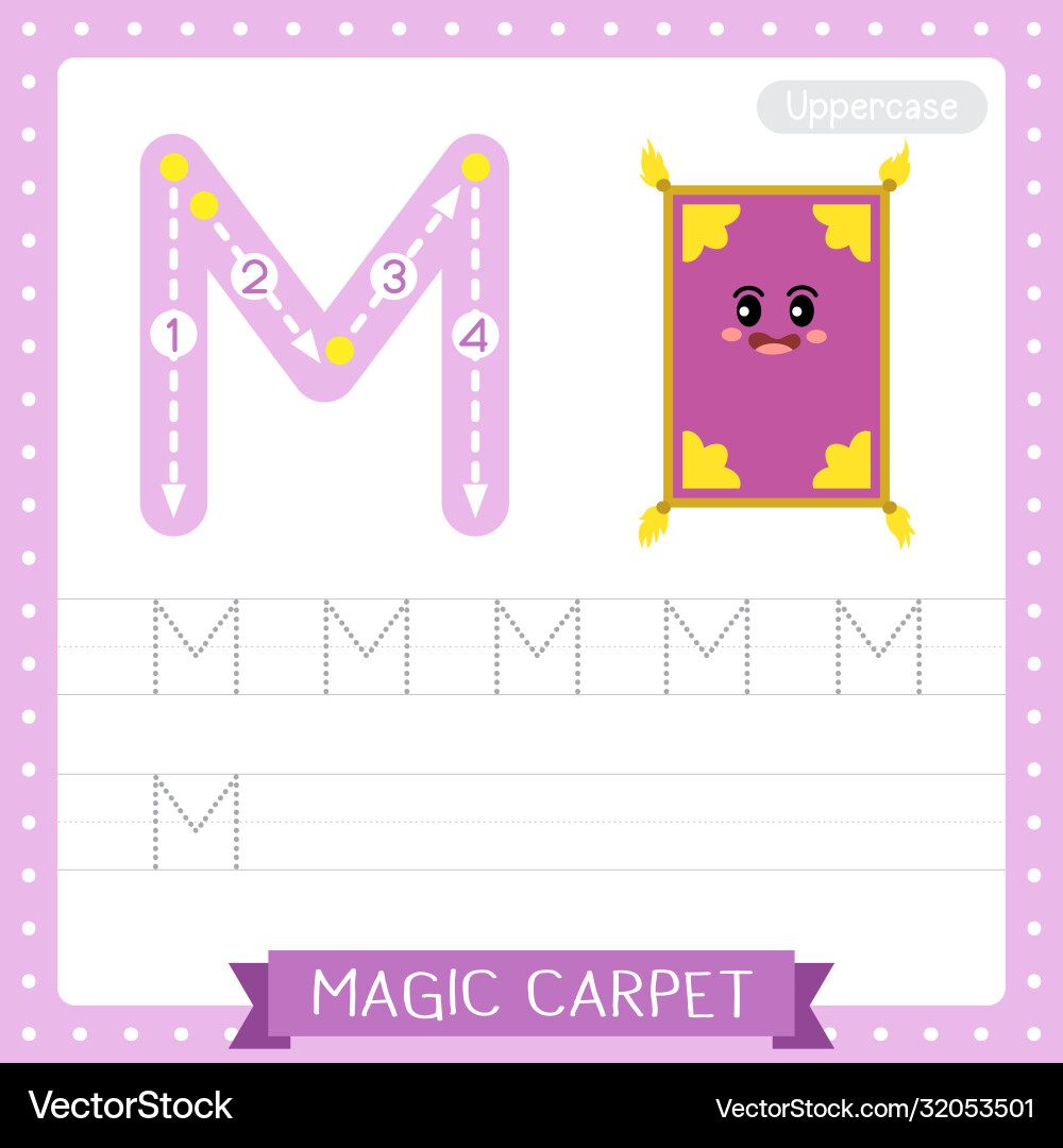 Letter m uppercase tracing practice worksheet of Vector Image