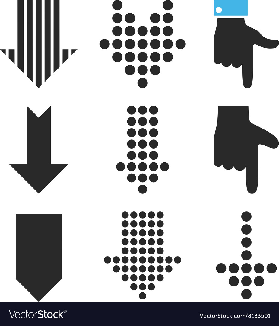 Pointers down flat icon set Royalty Free Vector Image