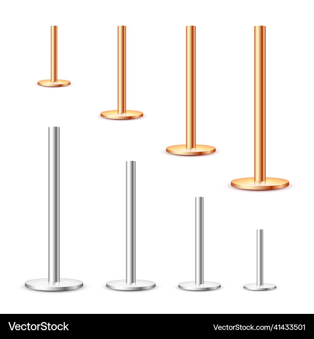 Realistic metal poles collection isolated on white