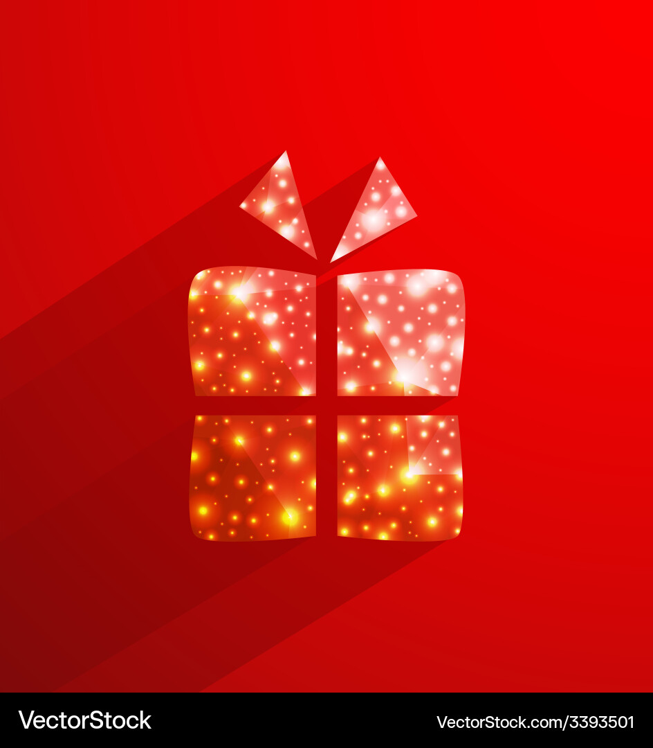 Red gift box made of polygonal and lights effect Vector Image