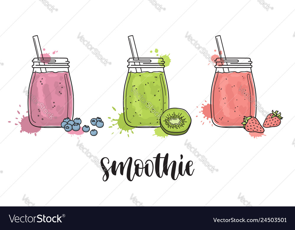 Smoothies with fruit and berries Royalty Free Vector Image