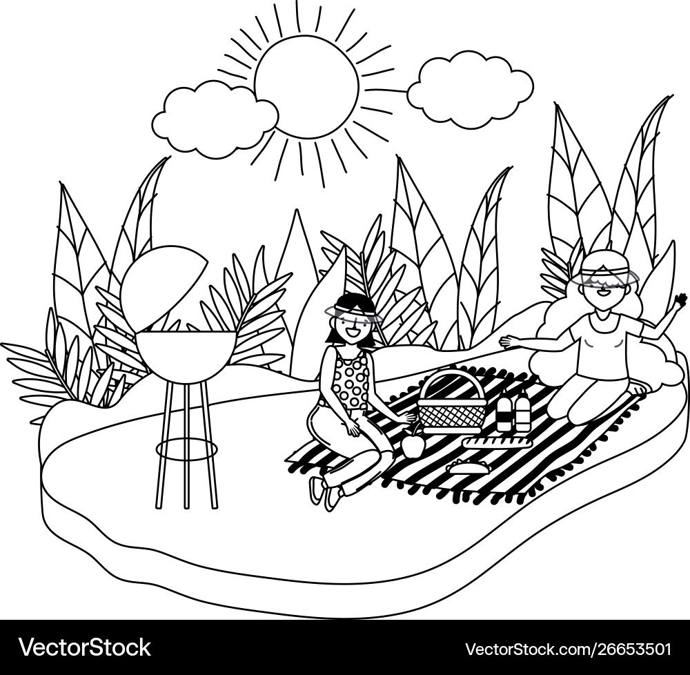 Women friends having picnic design Royalty Free Vector Image
