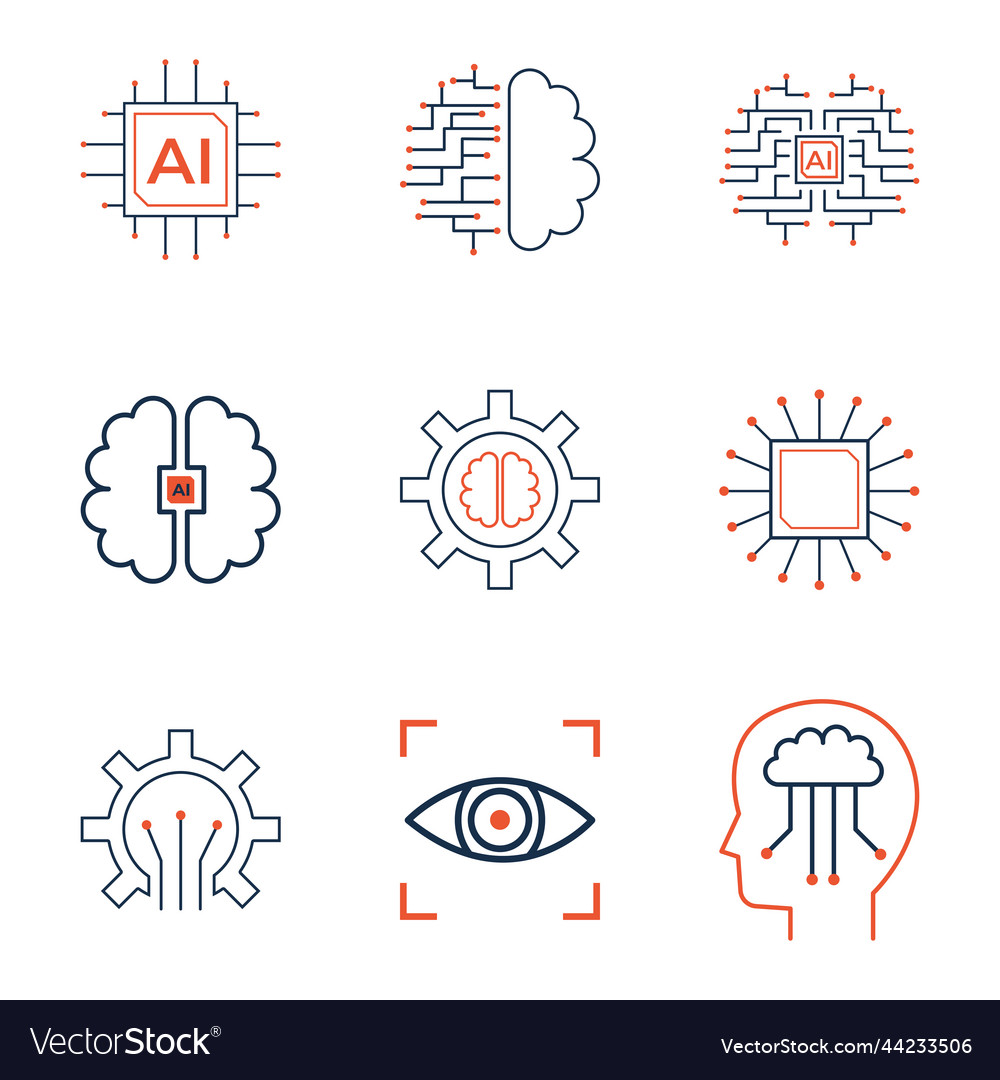 Ai icon set line art style machine learning Vector Image