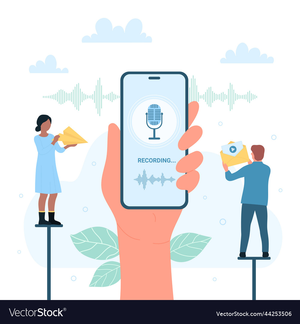 Audio record mobile app in phone hand holding Vector Image