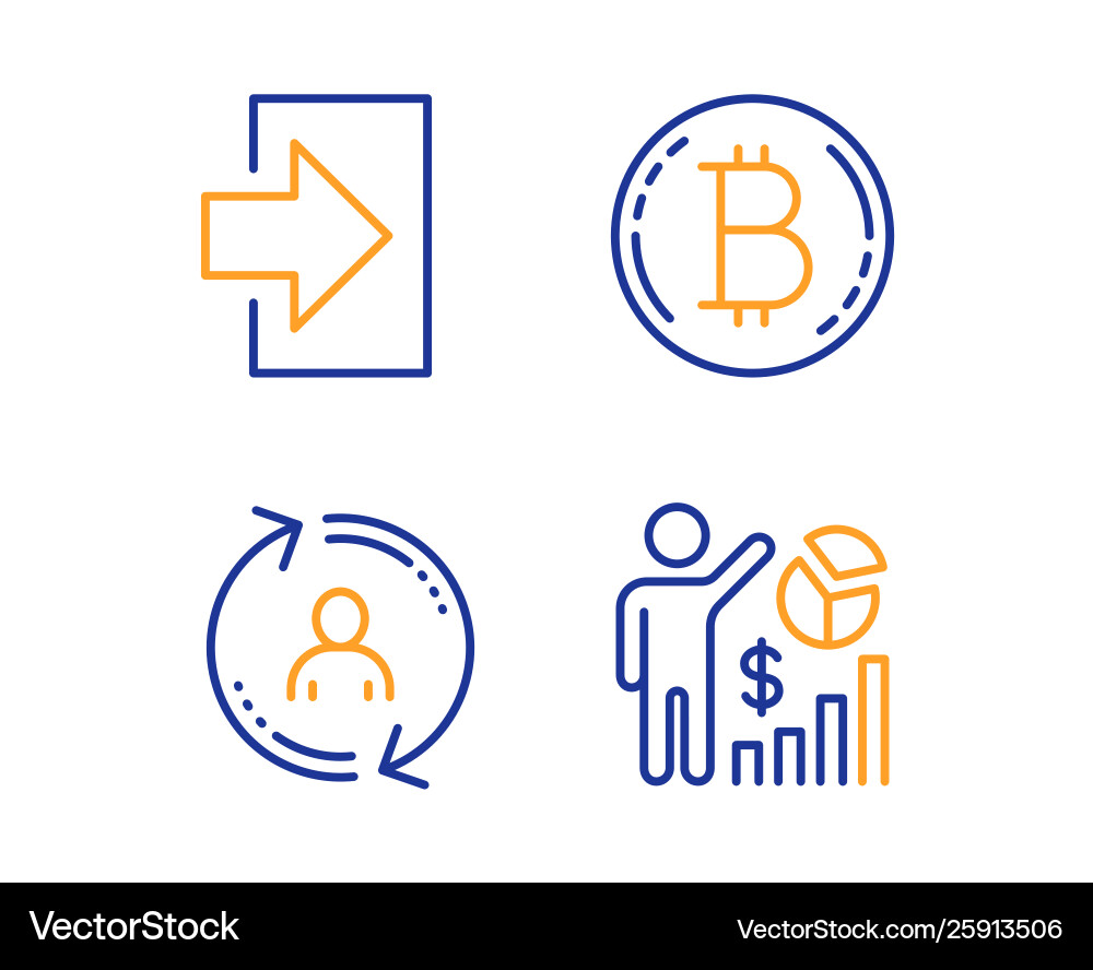 Bitcoin user info and login icons set seo Vector Image