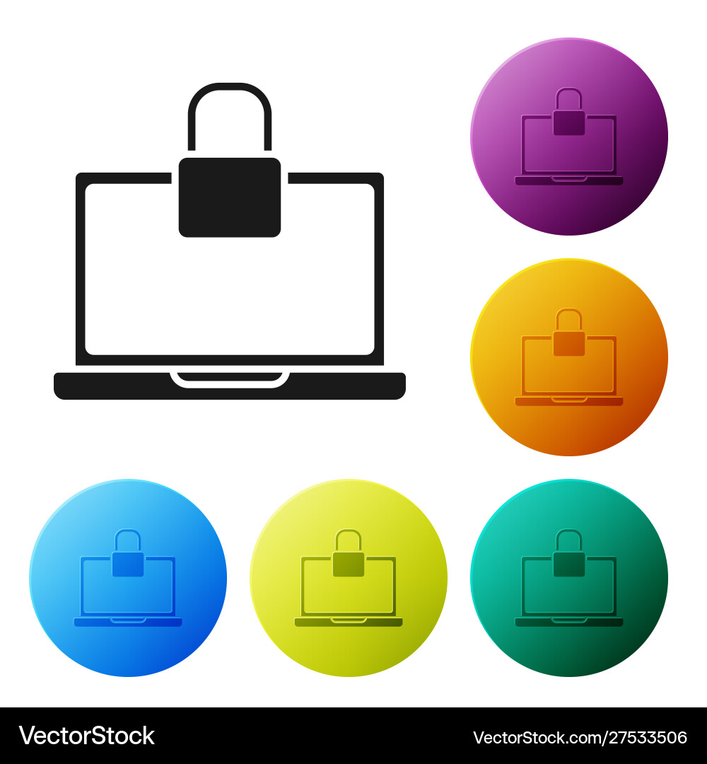Black laptop and lock icon isolated on white Vector Image