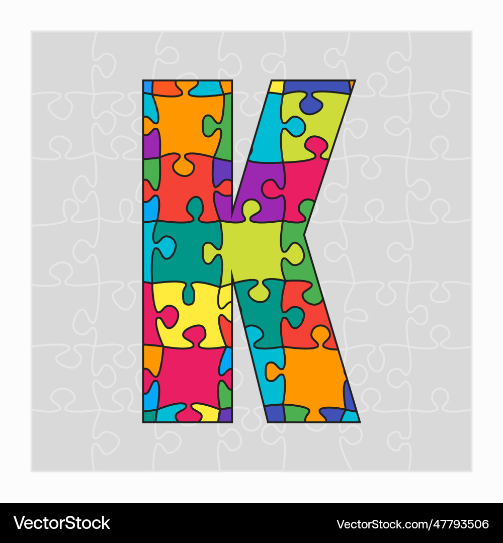 Colorful puzzle letter - k jigsaw creative font Vector Image