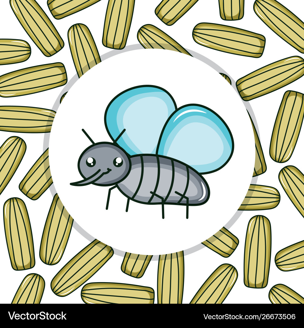 Cute fly insect kawaii character Royalty Free Vector Image