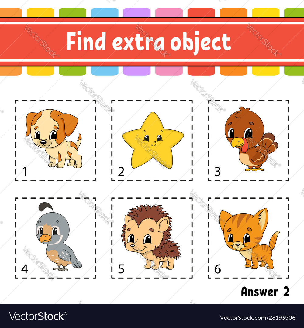 Find extra object educational activity worksheet Vector Image