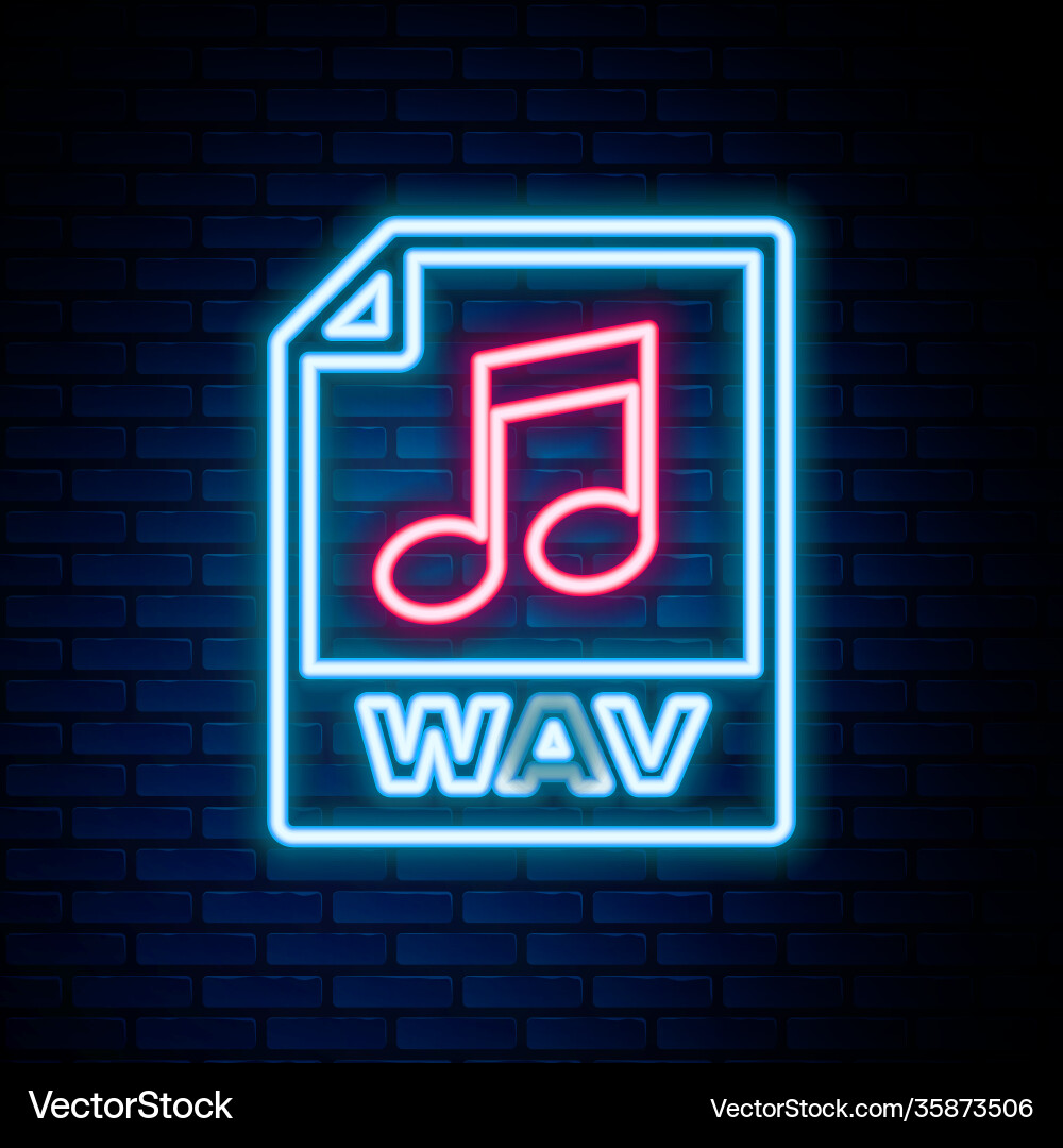 Glowing neon line wav file document download wav Vector Image