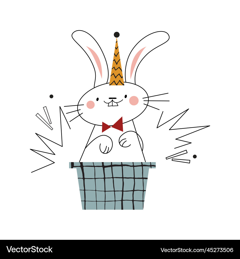 Hand drawn magic top hat with cute bunny cartoon Vector Image