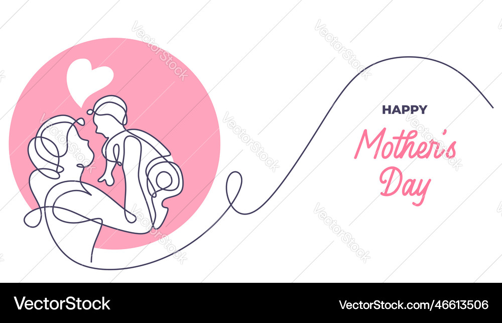 Happy mother day continuous one line art drawing Vector Image