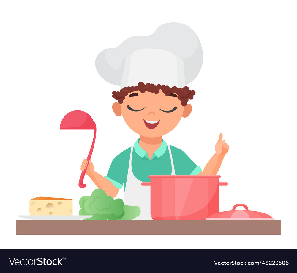 Little chef child cooking Royalty Free Vector Image