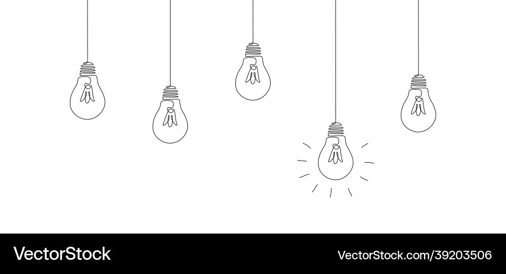 One continuous line drawing of hanging light bulbs