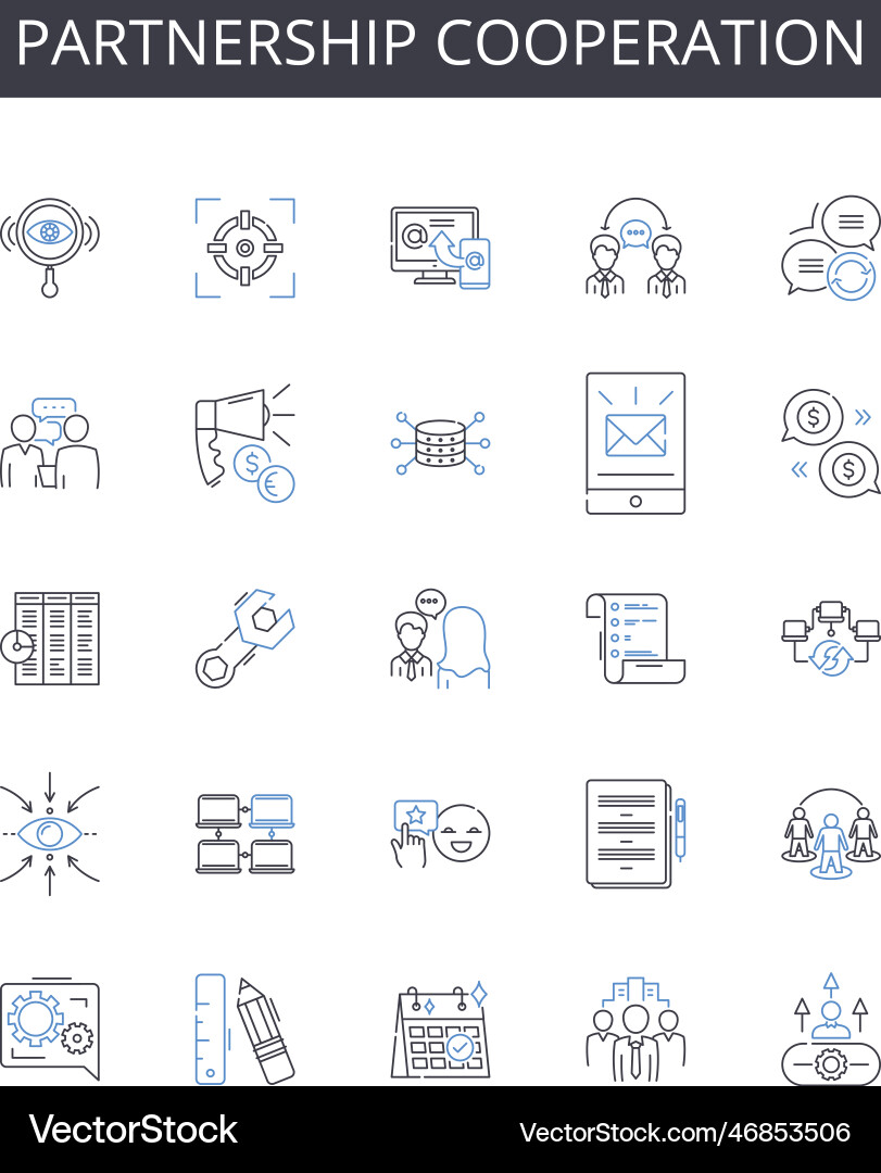 Partnership cooperation line icons collection Vector Image