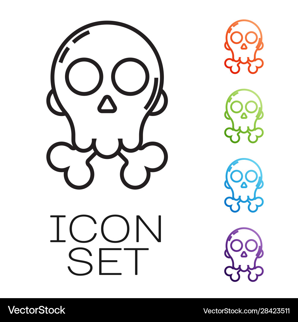 Black line skull on crossbones icon isolated Vector Image