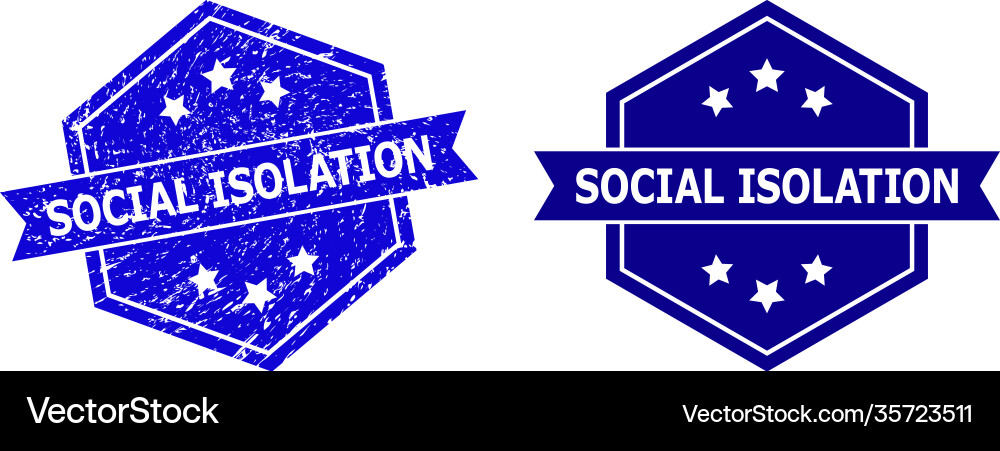 Hexagon social isolation stamp seal with rubber Vector Image