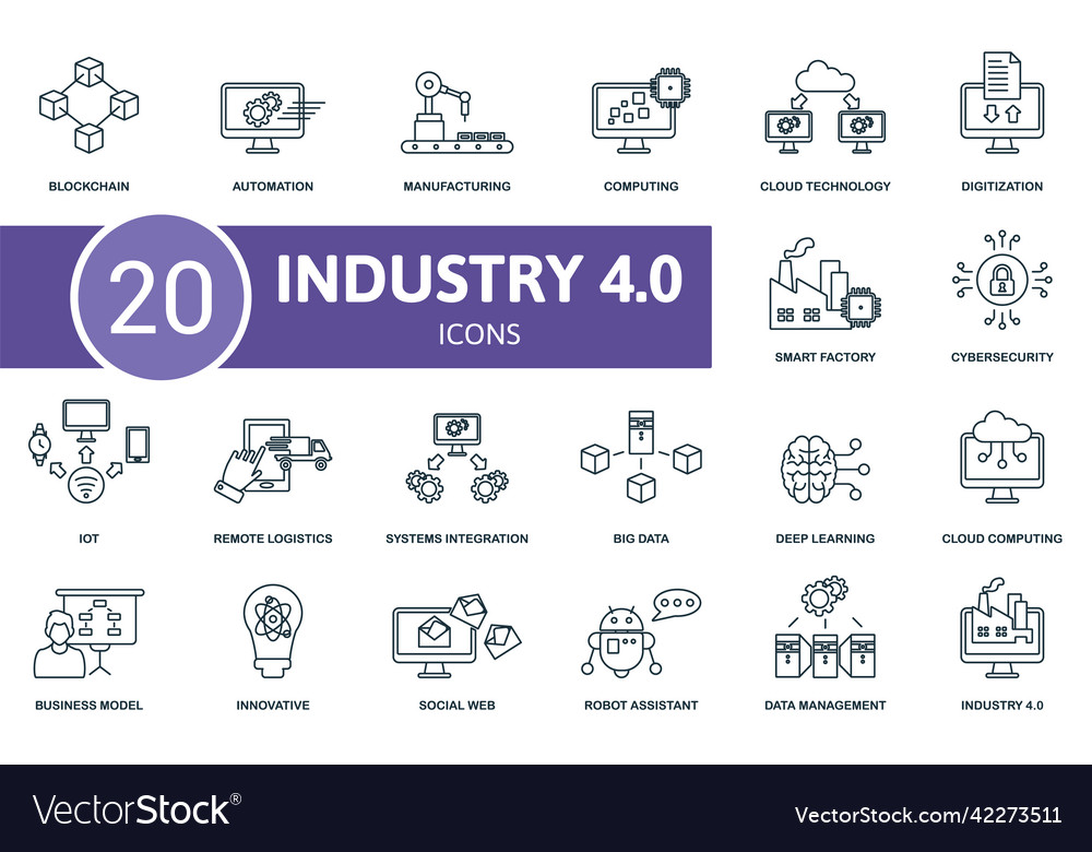 Industry 40 icon set contains editable icons Vector Image