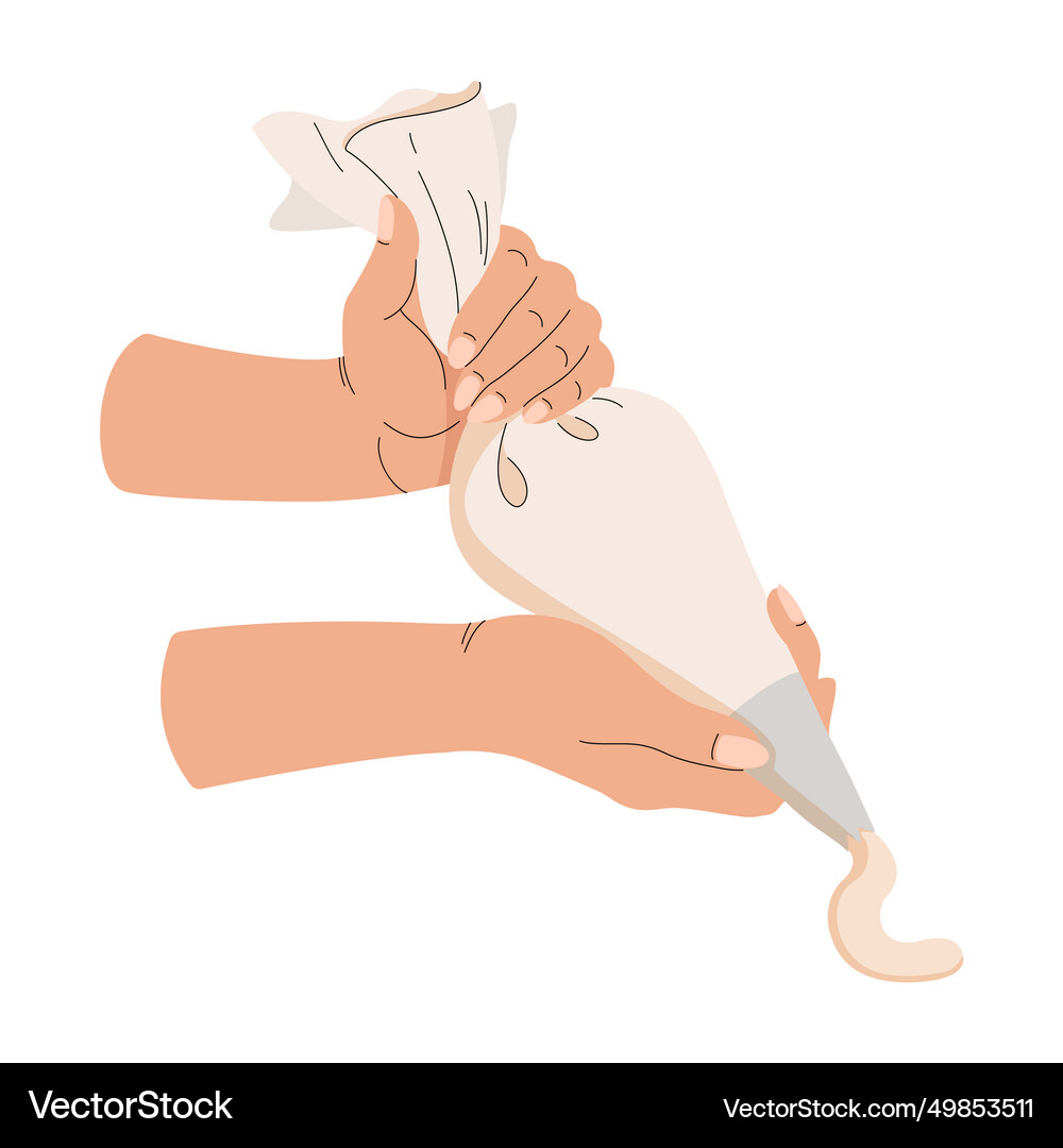 Pastry bag icing with cream hand decoration cake Vector Image