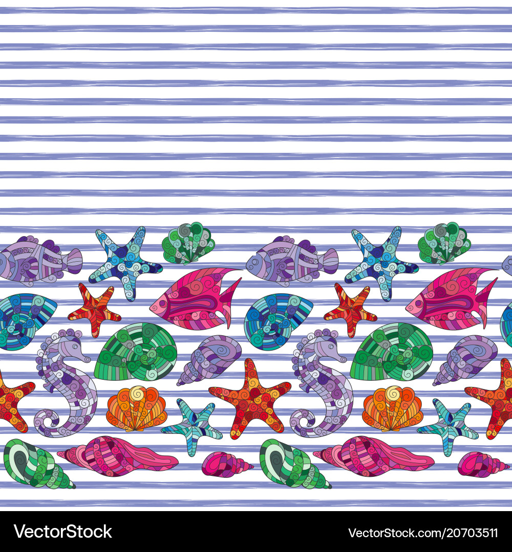 Seamless pattern of seashells and marine Vector Image