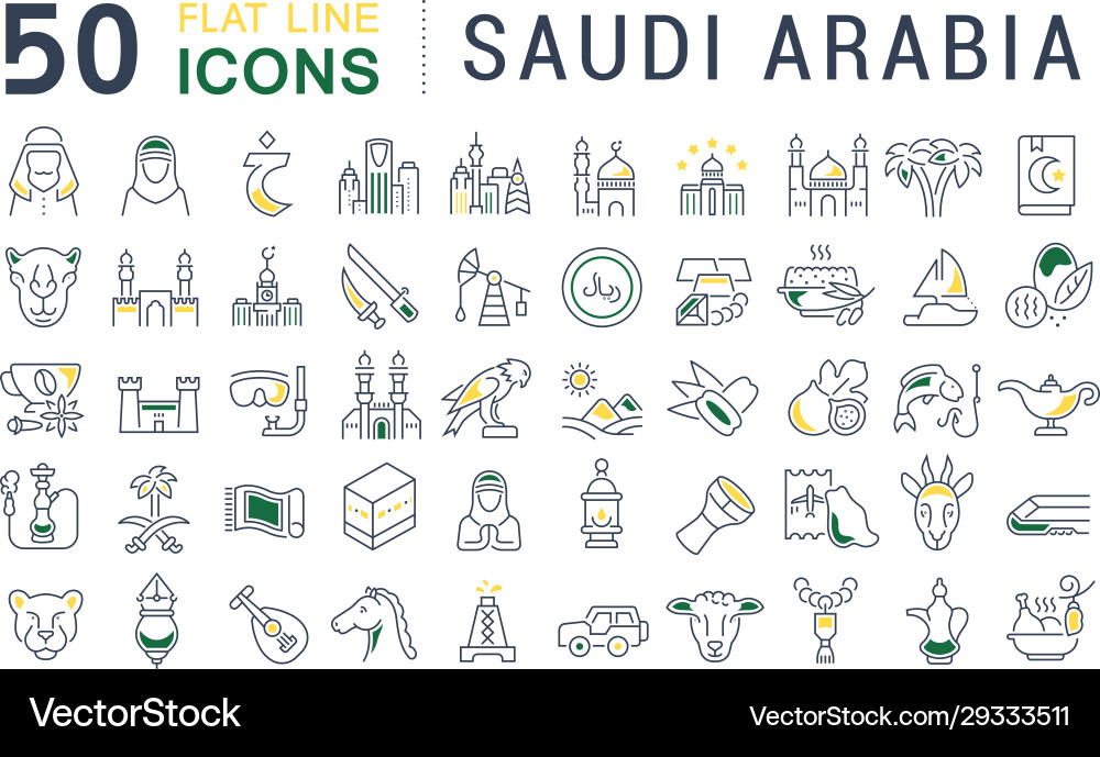Set line icons saudi arabia Royalty Free Vector Image