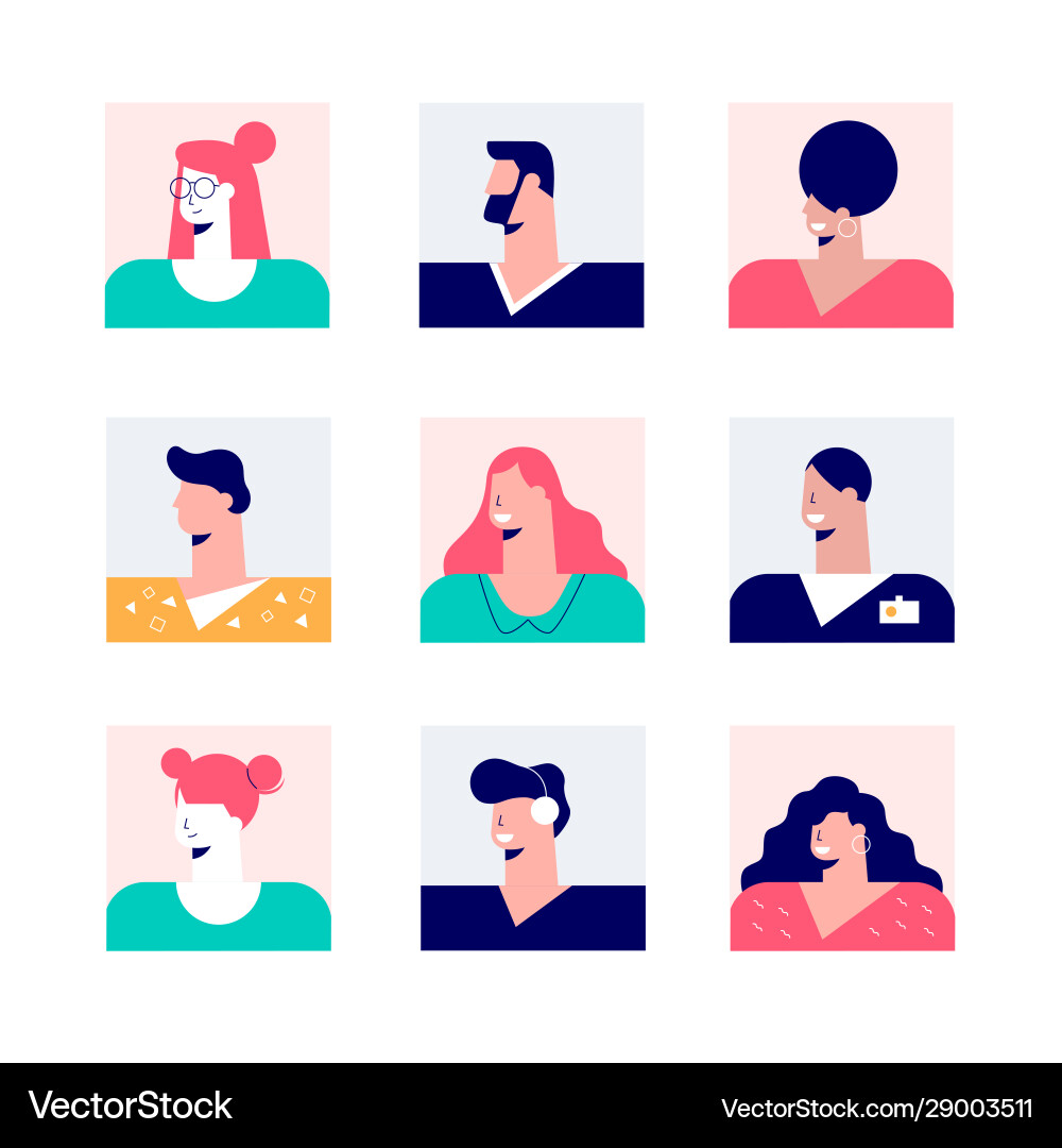 Set nine square avatar casual modern people Vector Image
