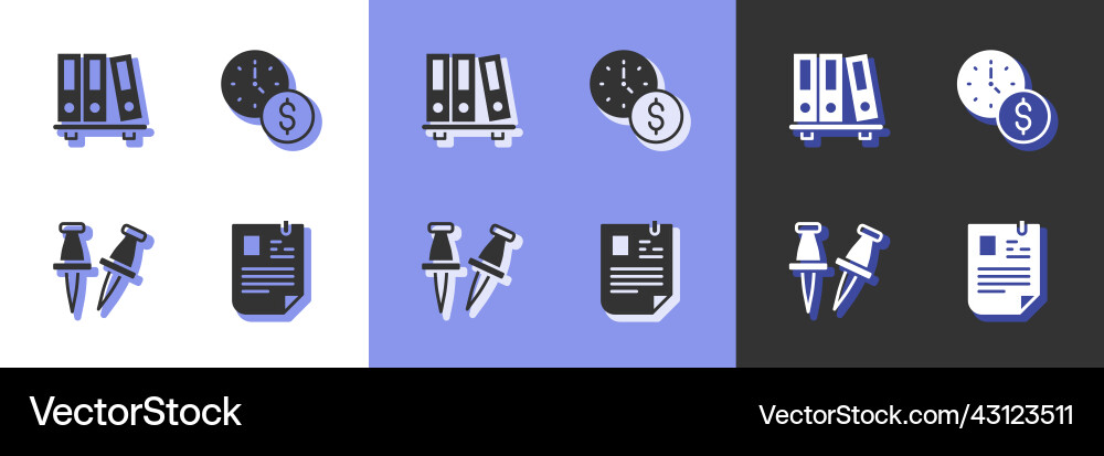 Set resume office folders push pin and time Vector Image