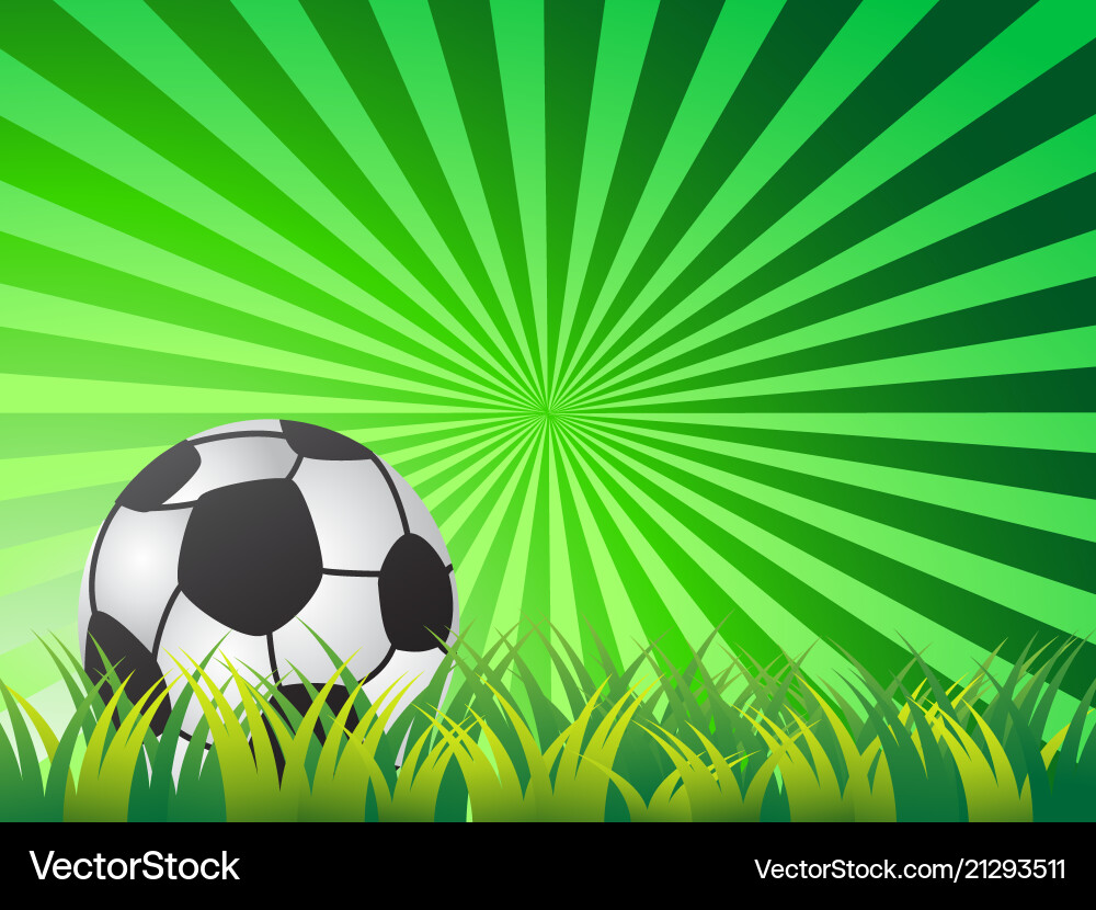 Soccer ball on green sun ray background Royalty Free Vector