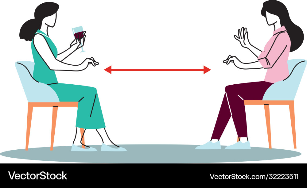 Social distancing between women on chairs Vector Image