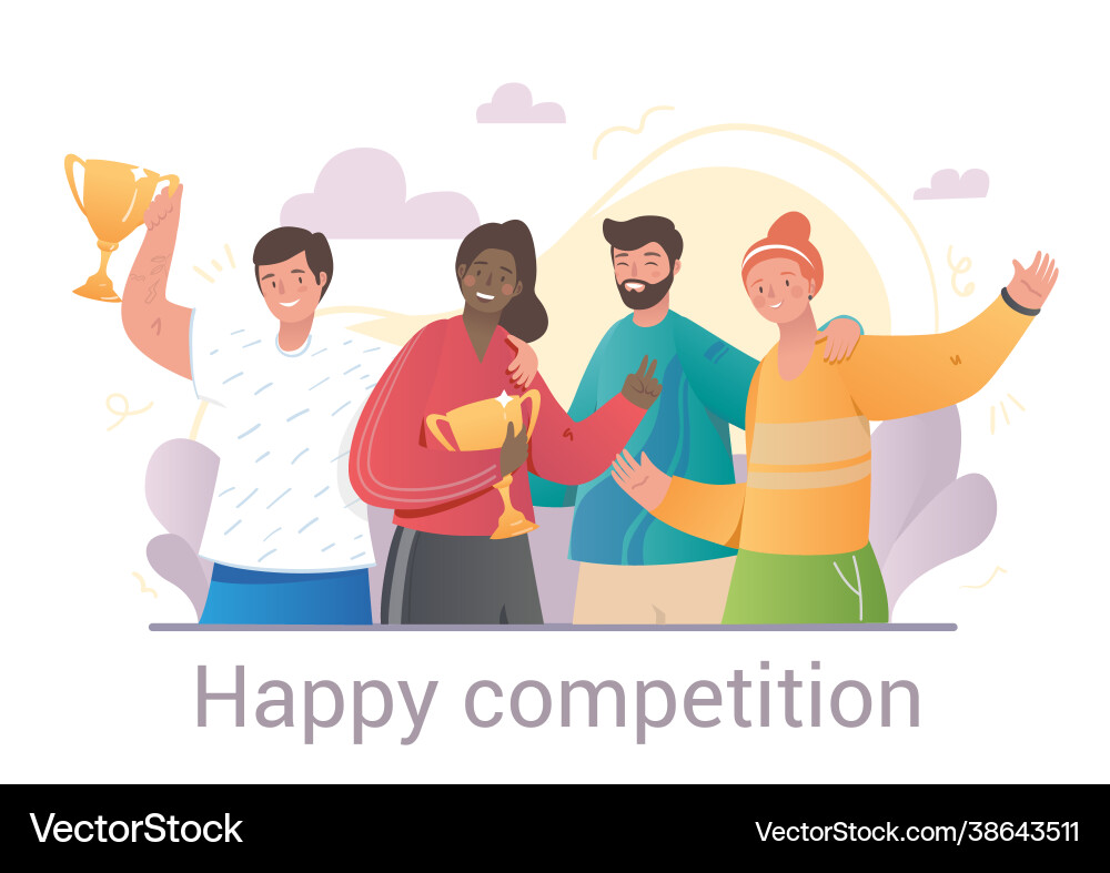 Team winners and trophies celebrating Royalty Free Vector