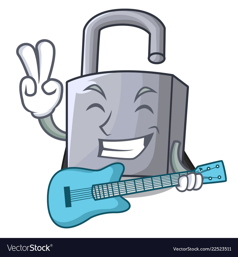 With guitar unlocking padlock on cartoon gate Vector Image With guitar unlocking padlock on cartoon gate Vector Image