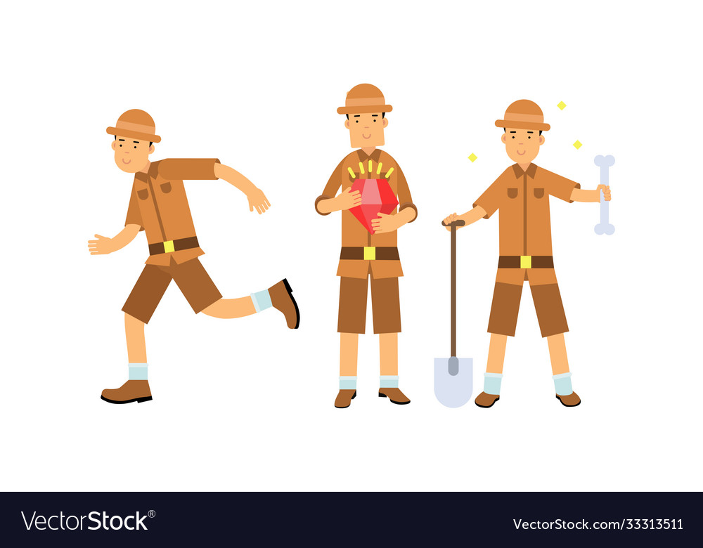 Young man archeologist standing with shovel Vector Image Young man archeologist standing with shovel Vector Image