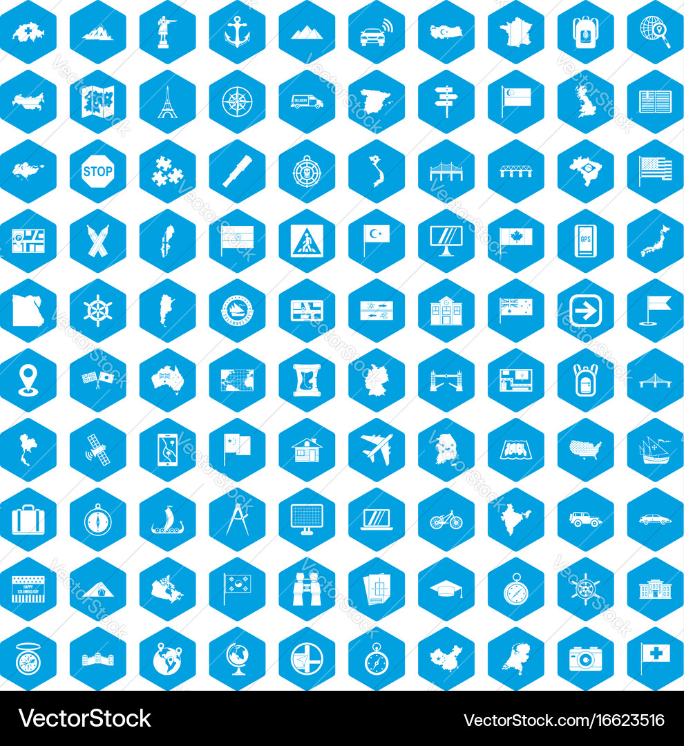 100 cartography icons set blue Royalty Free Vector Image
