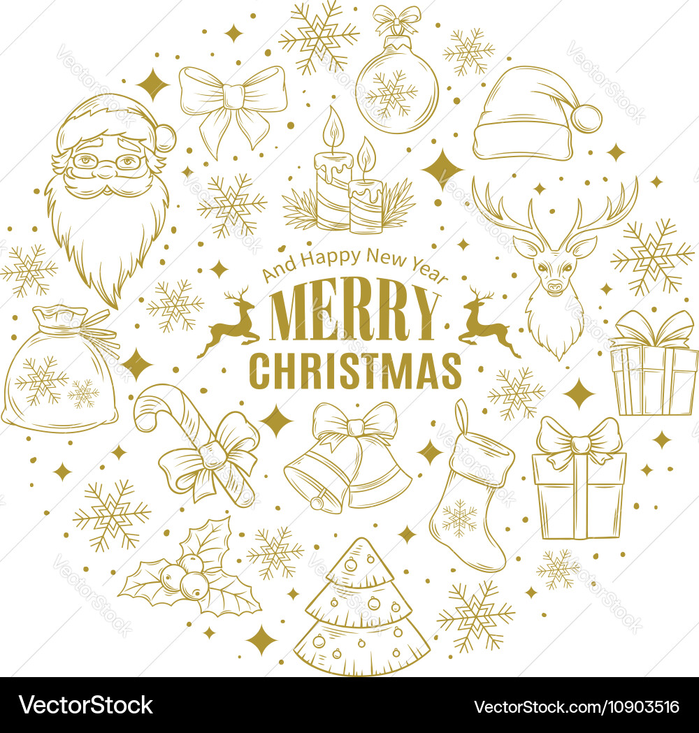 Christmas card with decorative icons Royalty Free Vector