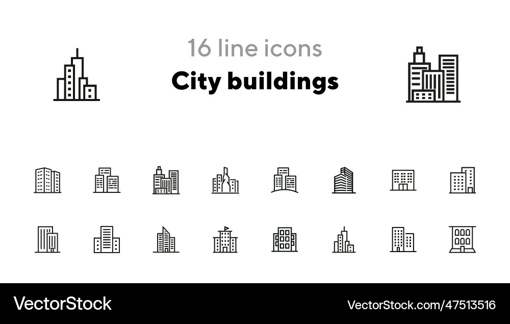 City buildings line icon set Royalty Free Vector Image