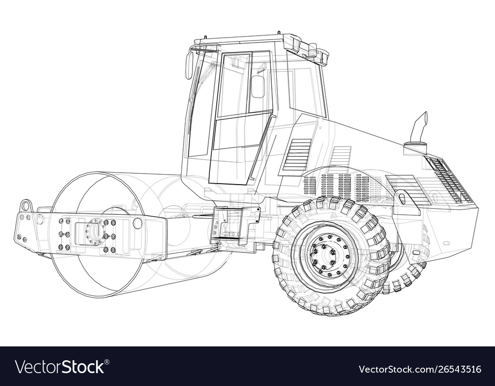 Construction machine asphalt compactor Royalty Free Vector