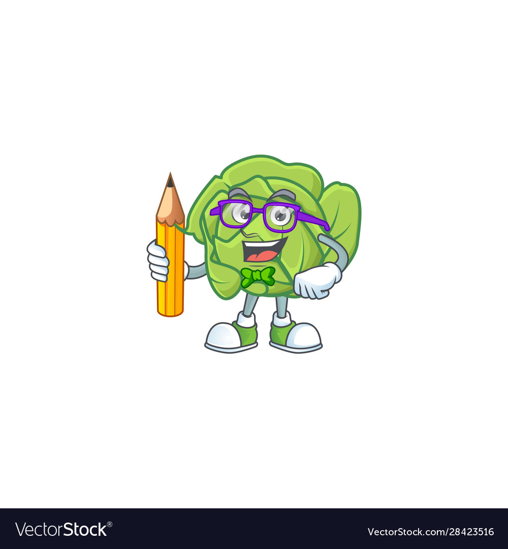 Cool smart student cabbage mascot with a pencil Vector Image