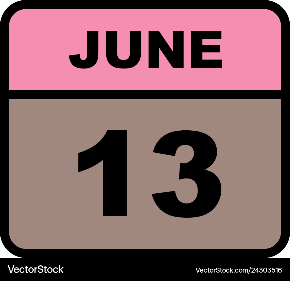 June 13th date on a single day calendar Royalty Free Vector