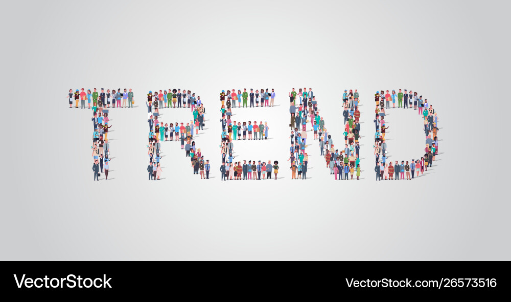 People crowd gathering in shape trend word Vector Image