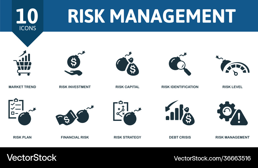 Risk management icon set contains editable icons Vector Image
