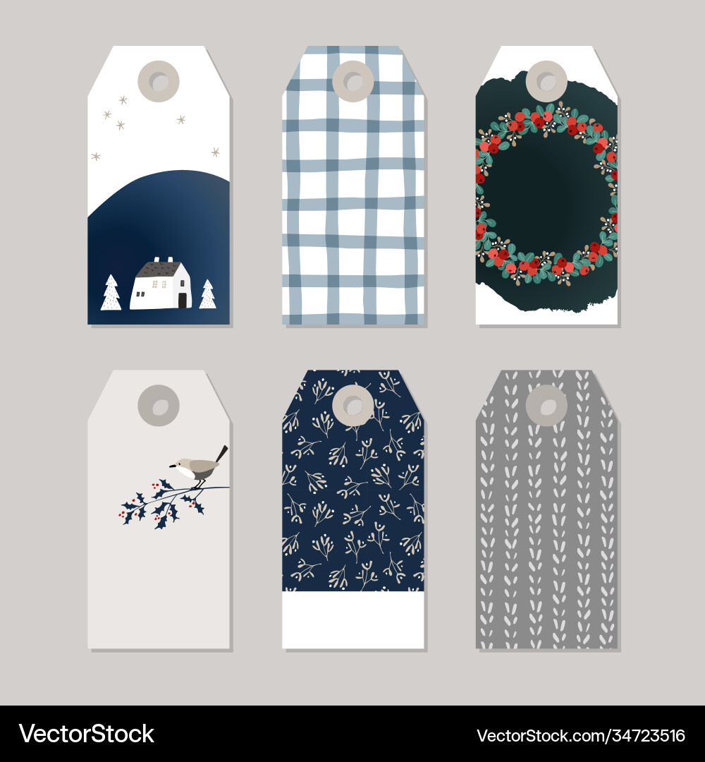 Set christmas scandinavian gift tags labels Vector Image