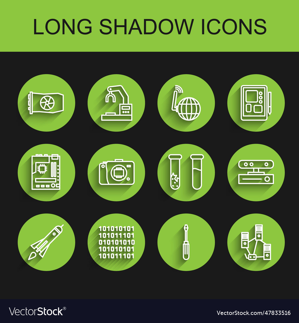 Set line rocket ship with fire binary code video Vector Image