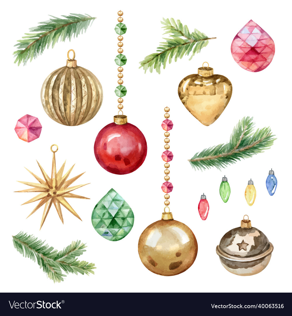 Watercolor set of christmas balls fir Royalty Free Vector