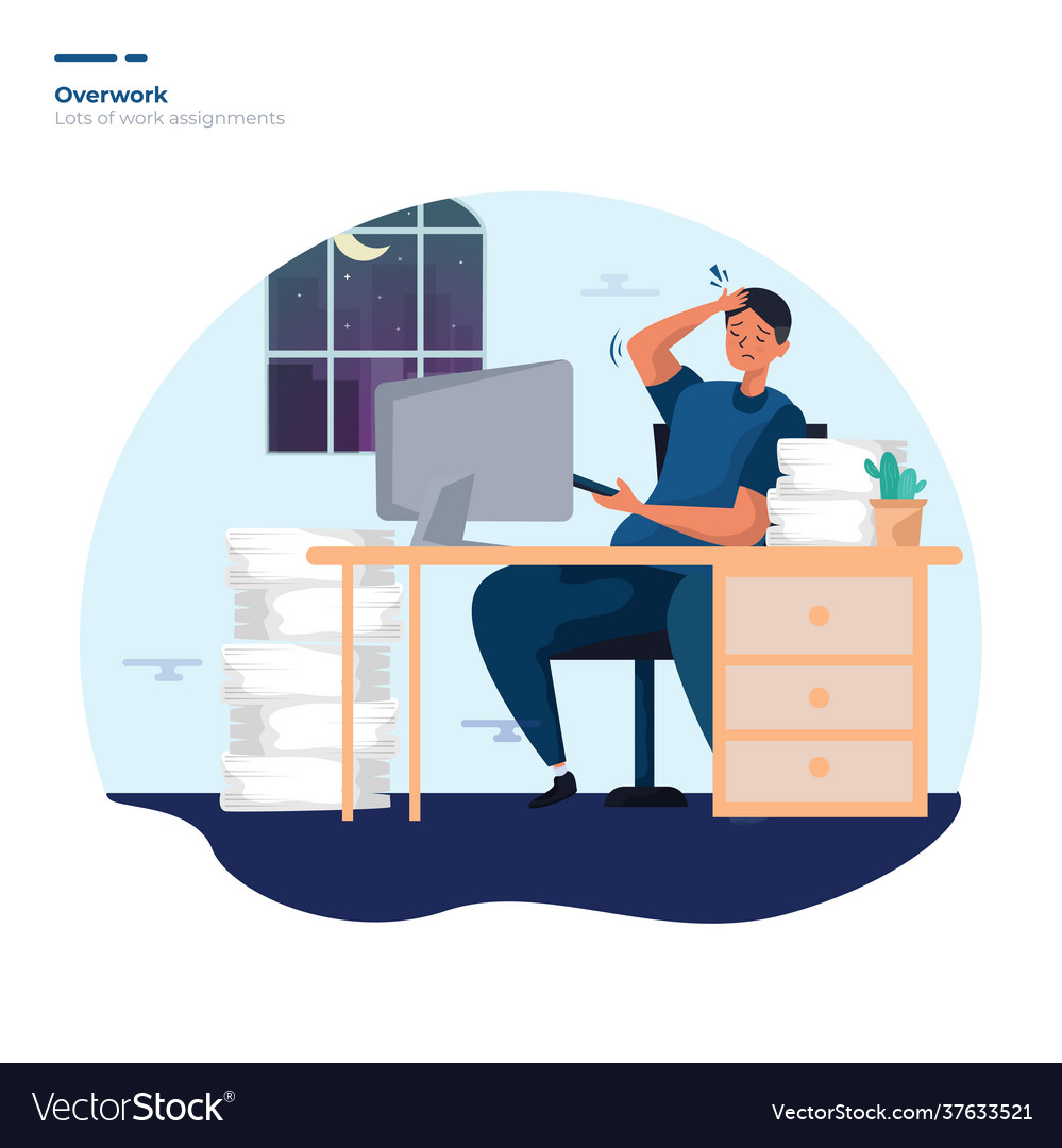 A man overwork Royalty Free Vector Image - VectorStock