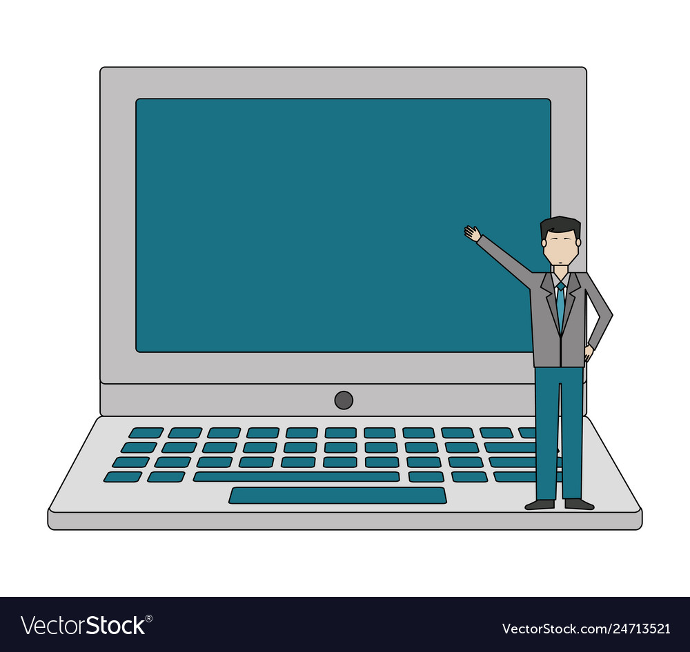 Businessman with laptop computer isolated icon Vector Image