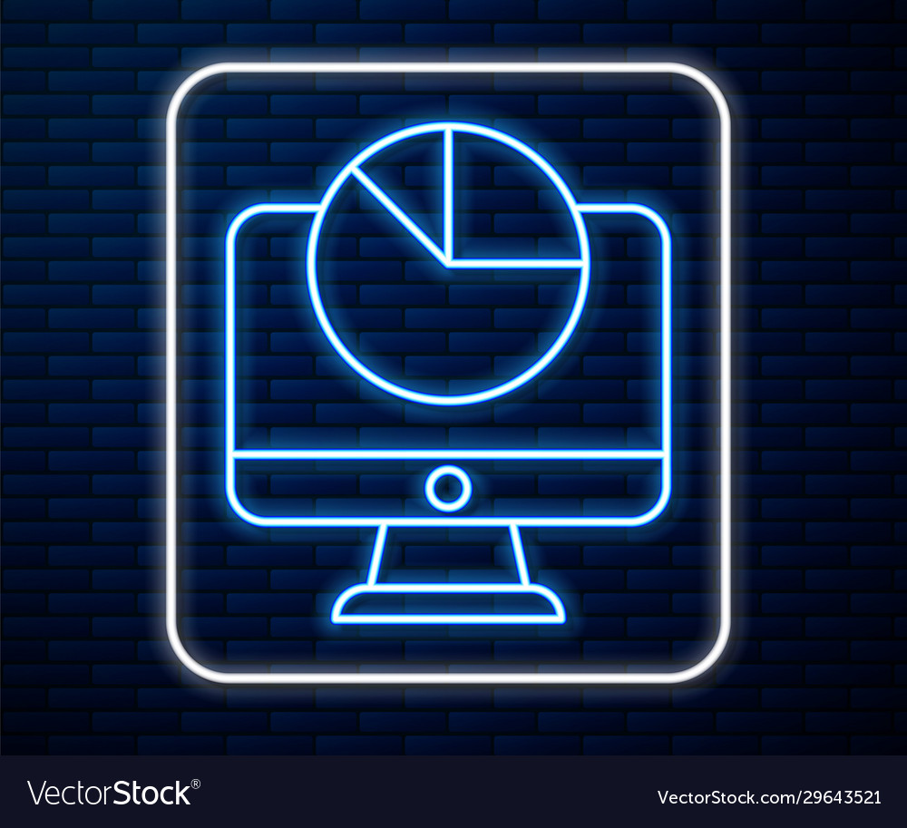 Glowing neon line computer monitor with graph Vector Image