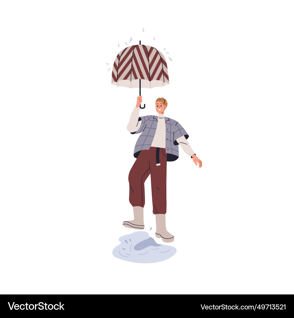 Happy character walking in rain smiling excited Vector Image