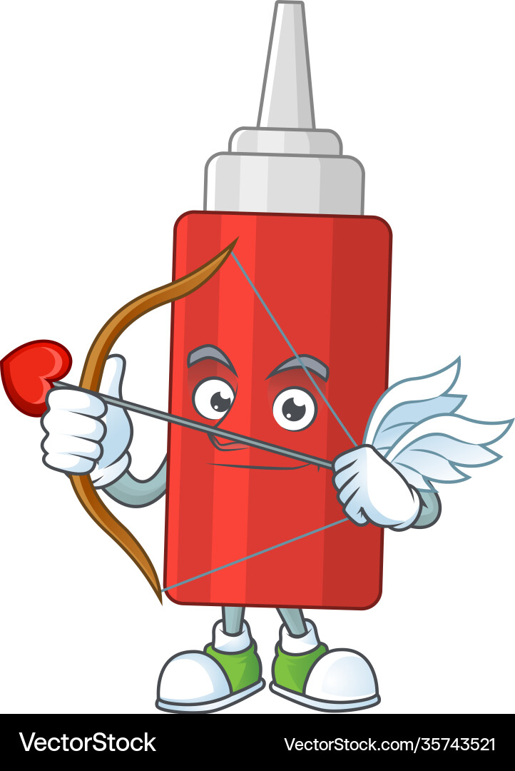 Mascot sauce bottle cute cupid with arrow and wing