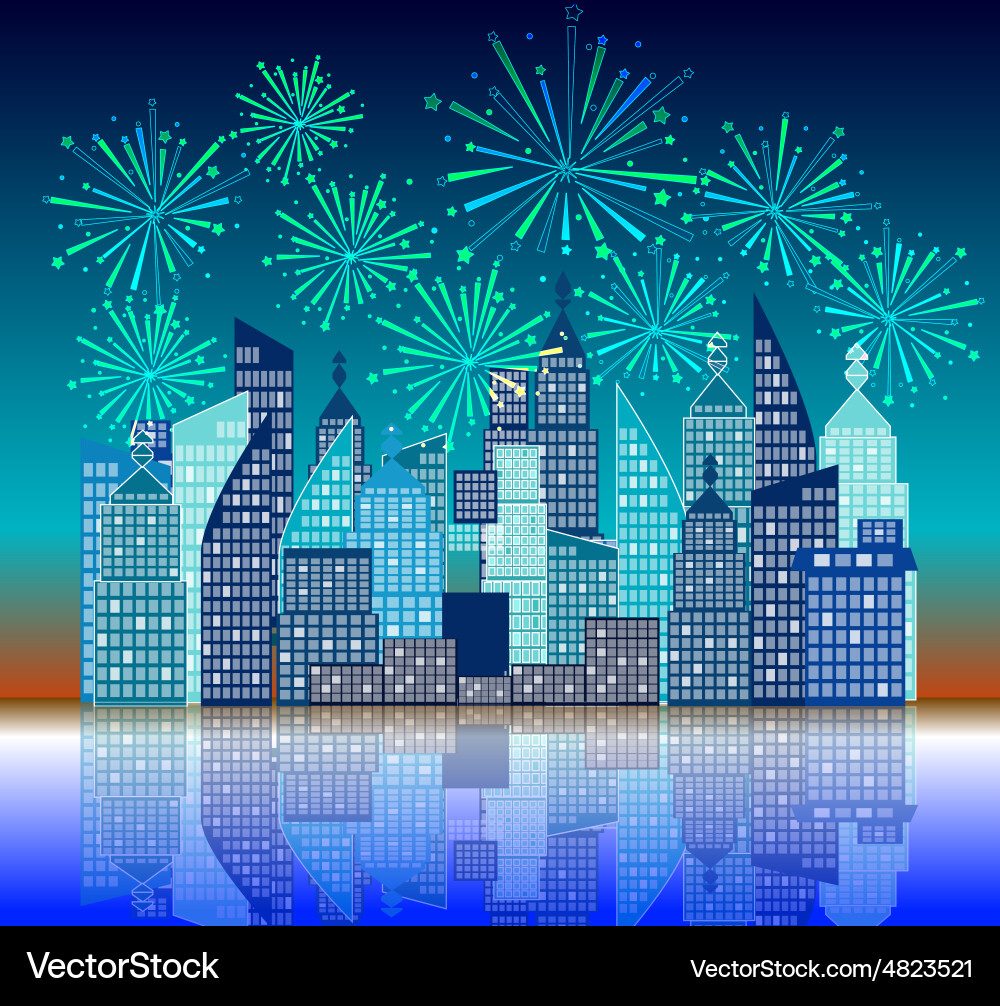 New year fireworks above the city Royalty Free Vector Image